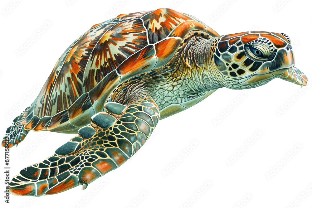 A sea turtle swimming clipart, realistic style, detailed shell patterns ...