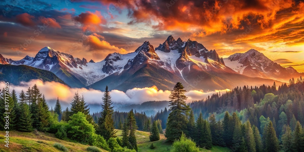 Breathtaking 8K panorama of majestic snow-capped mountains set against ...