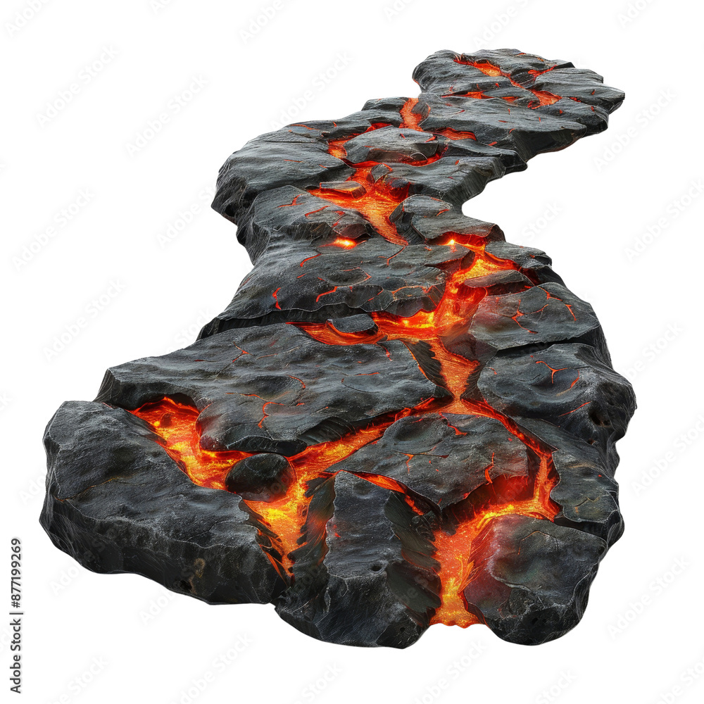 Curved stone pathway with lava cracks and glowing effect with ...