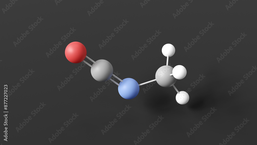 methyl isocyanate molecule 3d, molecular structure, ball and stick ...