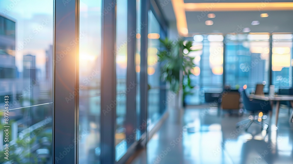 Contemporary Office Workspace with Morning Sunlight, Cityscape View for ...