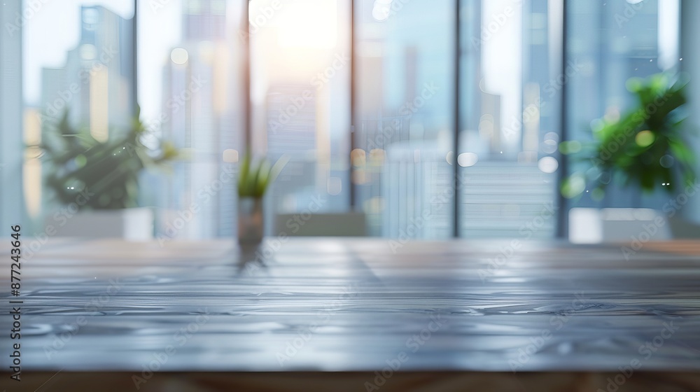 Contemporary Office Workspace with Morning Sunlight, Cityscape View for ...