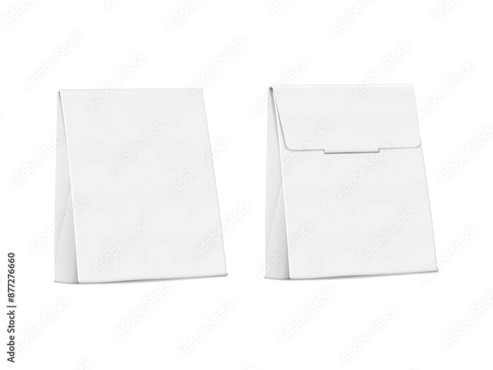 White blank square paper pinch top box. Front and back. Realistic 3d ...