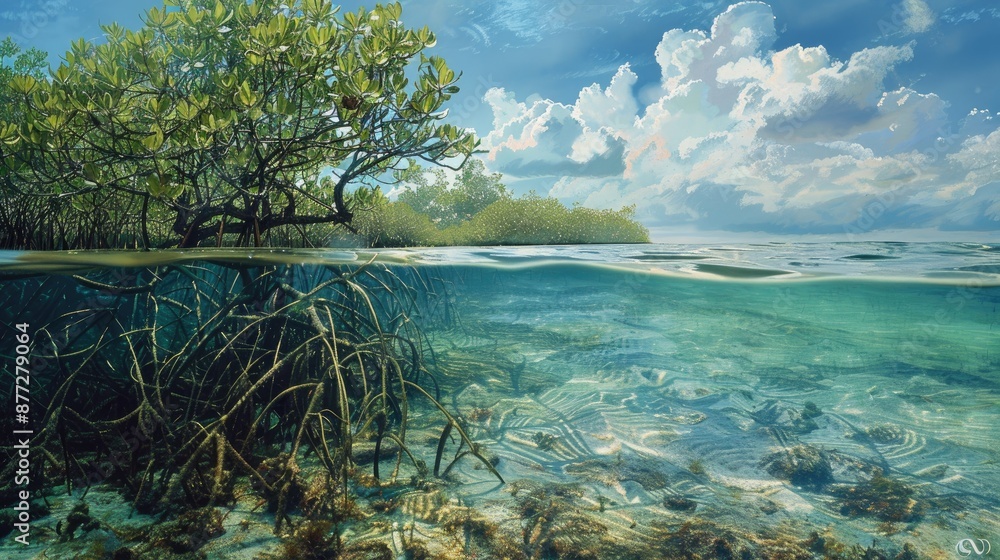 Mangroves in brackish water on the coast creating shoreline ...
