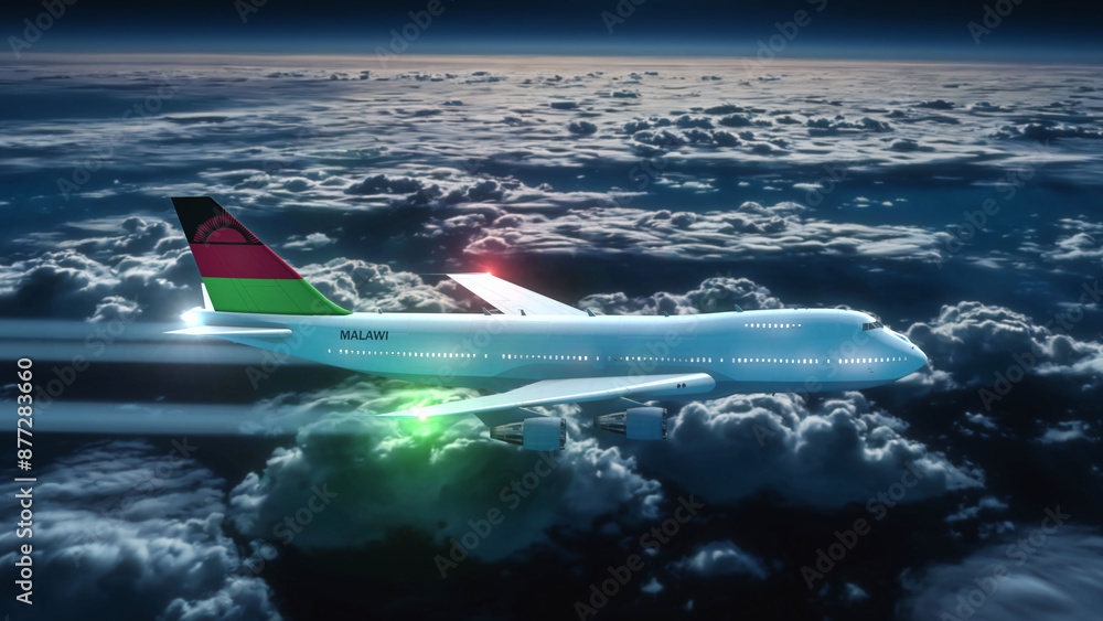 Commercial Airliner Passanger Plane Jumbo Jet Flying at Night over ...