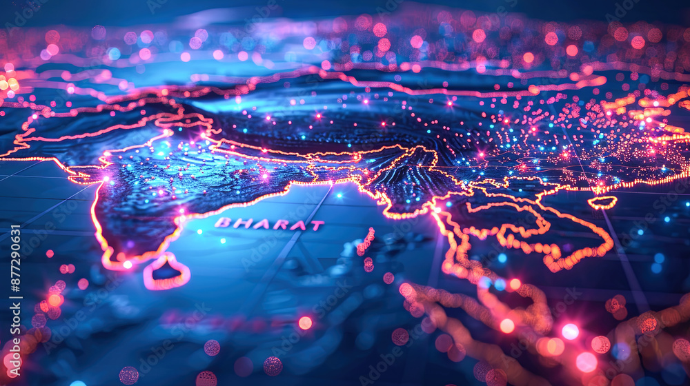 Glowing India Map At Night Indian Independence Day Celebration ...
