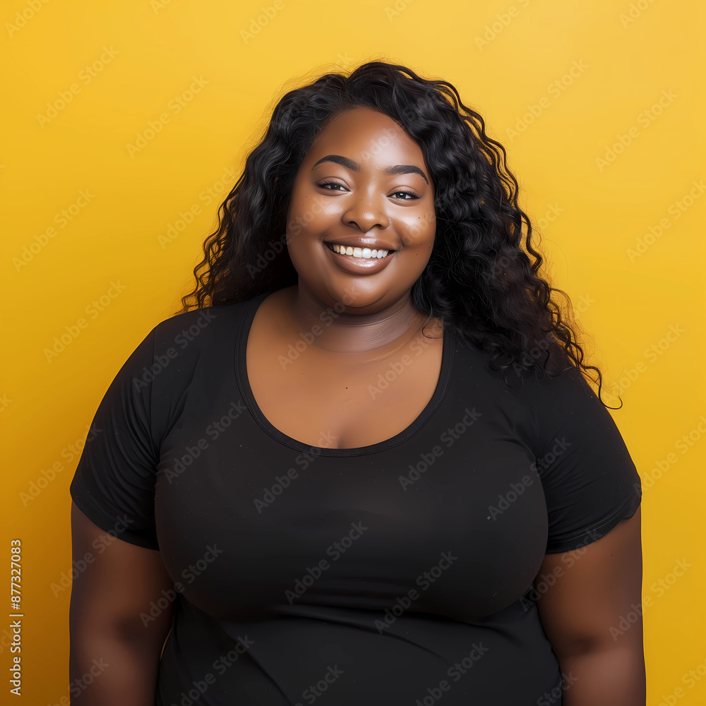 Portrait of beautiful cheerful young fat black woman. Photoshoot of ...