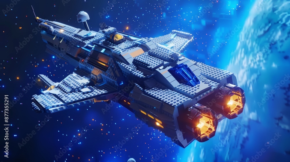 Spaceship with alien mothership and planets in deep space, UFO ...