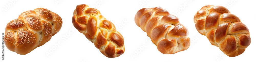 Four different types of bread are shown, with one being a braided loaf ...