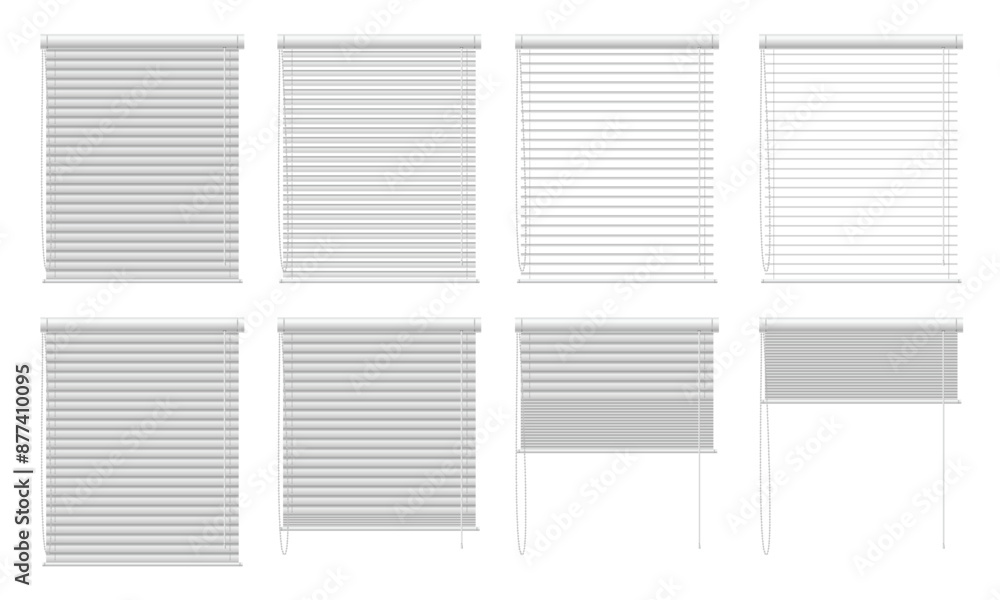 Window blinds open animation. Stages of Venetian blinds opening and ...