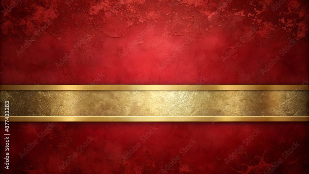 Red texture background with gold metal ribbon banner . Template, mockup ...