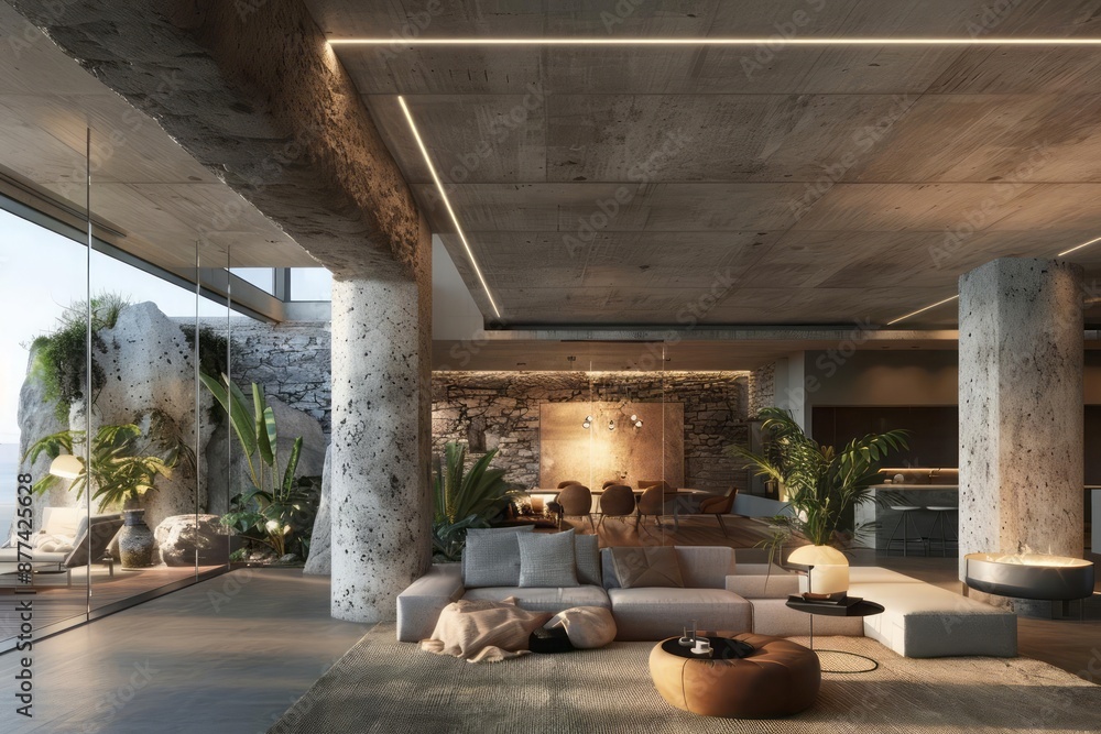 Zdjęcie bez tantiem: Living room column with glass texture open space ...