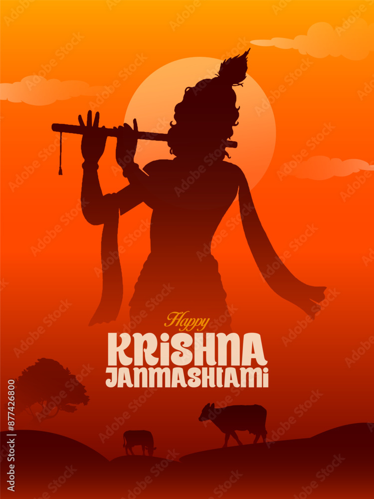Happy Krishna Janmashtami typography and vector with Lord Krishna ...