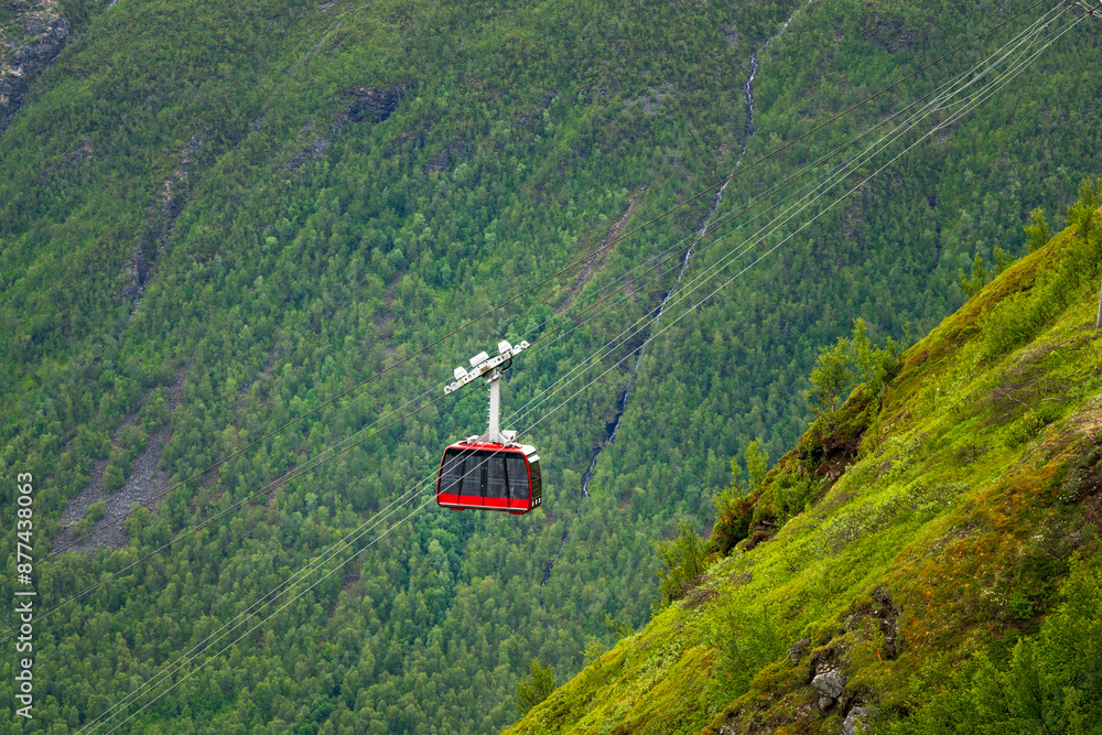 Cable car going to the top of Storsteinen mountain in Tromso, Norway ...