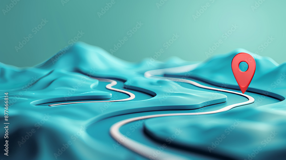 Route between two points with a broken path and a location pin ...