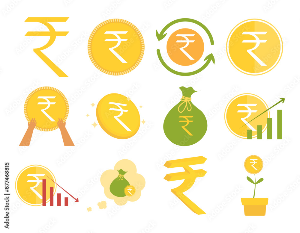 Indian rupee clipart vector icon, indian currency icon set Stock Vector ...