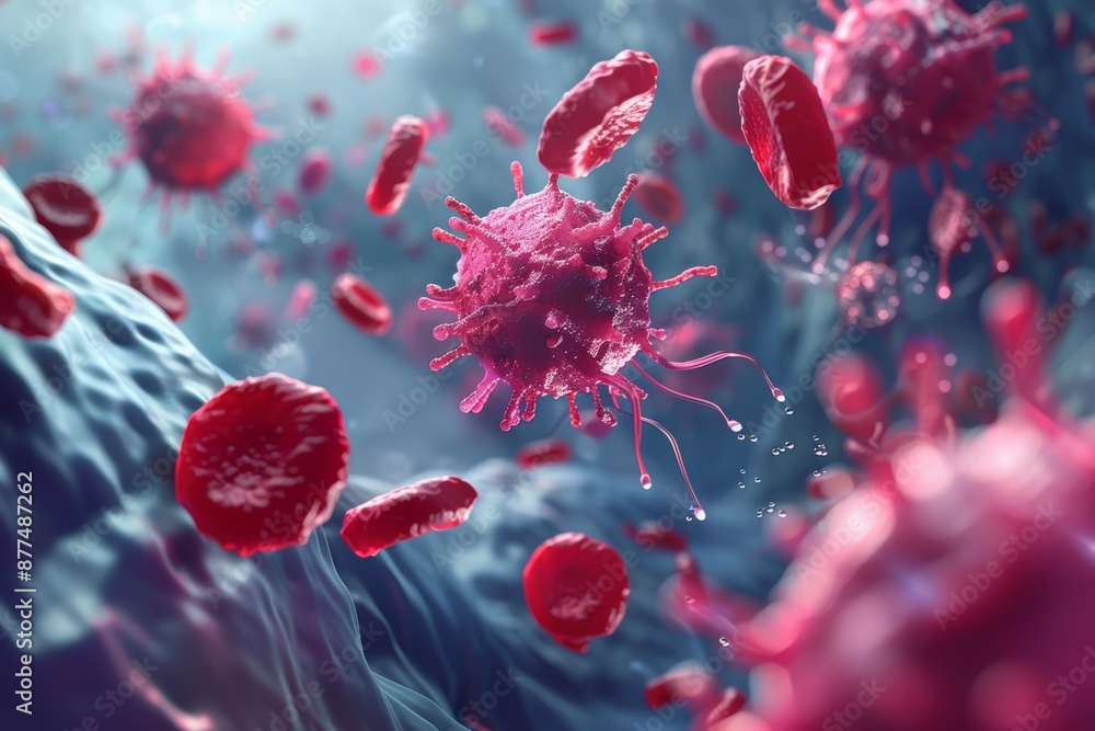 Scientific visualization of white blood cells recognizing virus cells ...