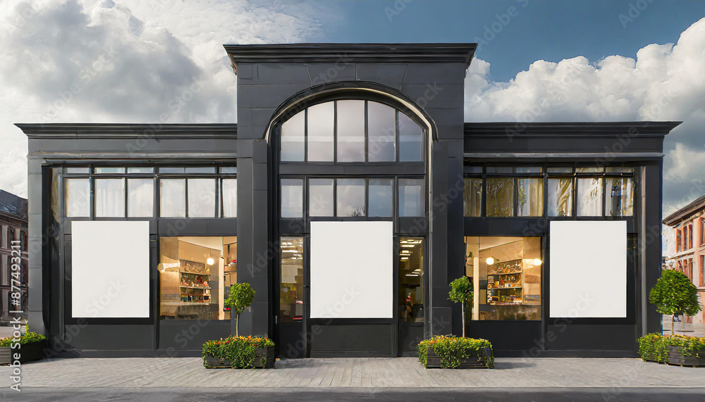 Outdoor mockup,store template,front view black of generic store facade ...