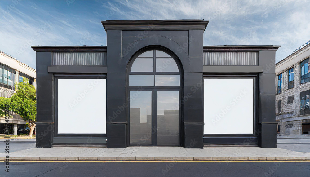 Outdoor mockup,store template,front view black of generic store facade ...