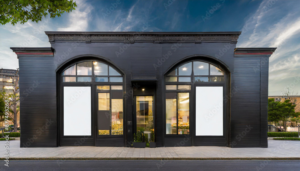 Outdoor mockup,store template,front view black of generic store facade ...