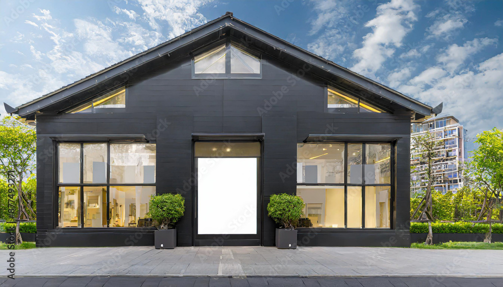 Outdoor mockup,store template,front view black of generic store facade ...