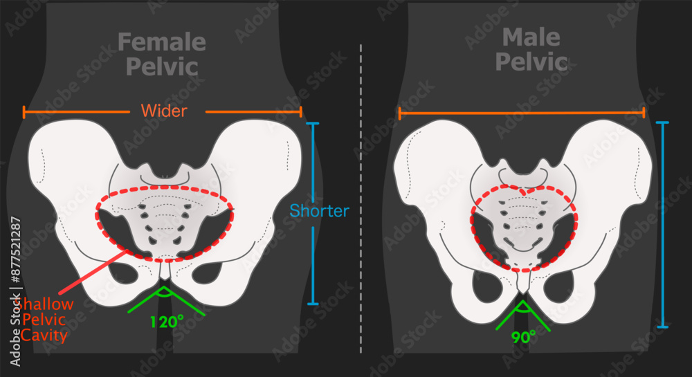 Vector de Stock Pelvic female, male pelvis structure differences between. Human, man woman ...