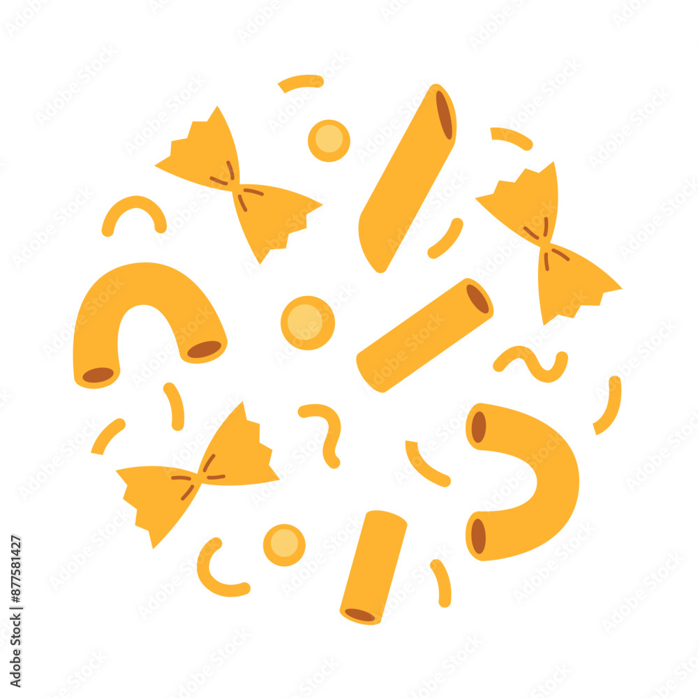 Noodles and pasta set, various varieties and shapes. Modern vector ...