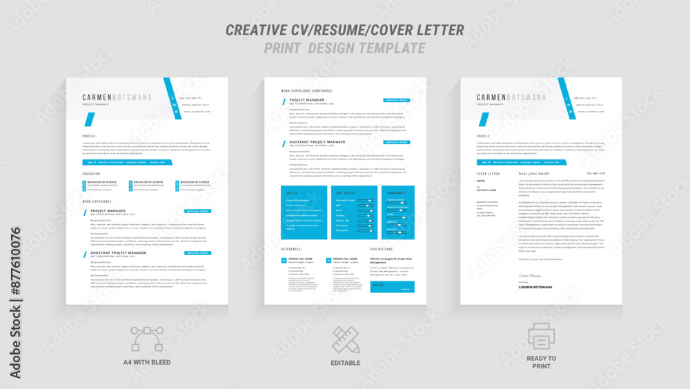 Professional Resume and Cover Letter Template Set, Clean Minimalist ...