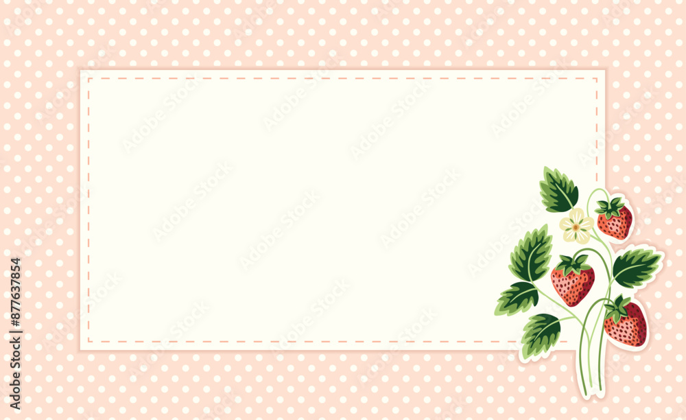 Cottage Core Garden Strawberry and Polka Dot Rectangular Vector Frame ...