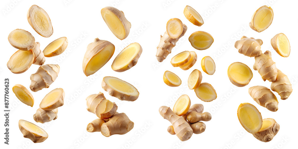 Ginger slices flying isolated on transparent background PNG file Stock ...