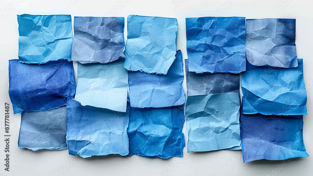 Experience a group of blue sticky post-it notes arranged dynamically on ...
