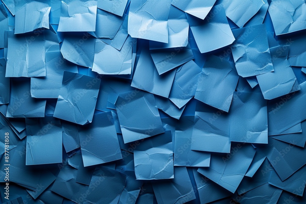 Experience a group of blue sticky post-it notes arranged dynamically on ...