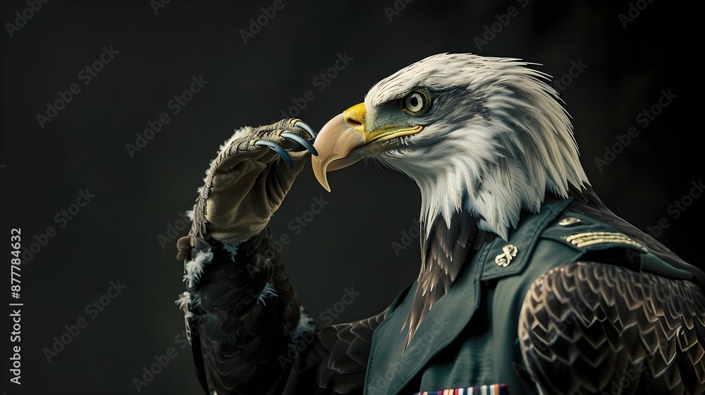 Bald Eagle in a military uniform, saluting. Stock Photo | Adobe Stock