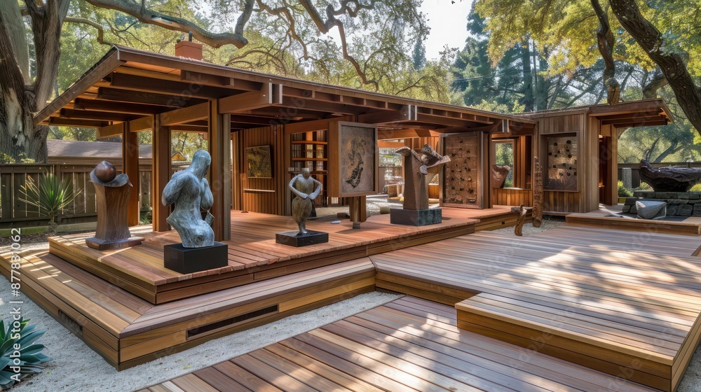 wooden Craftsman-style outdoor art exhibit space, designed to display ...
