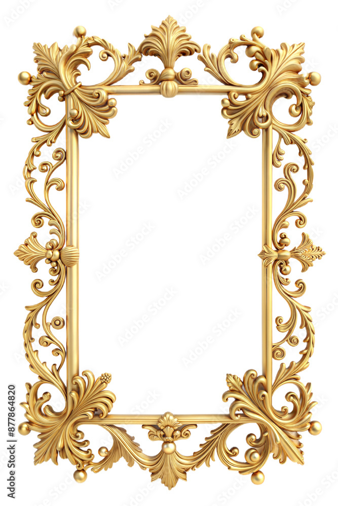 Classic molding frame with ornament golden decor isolated on white ...