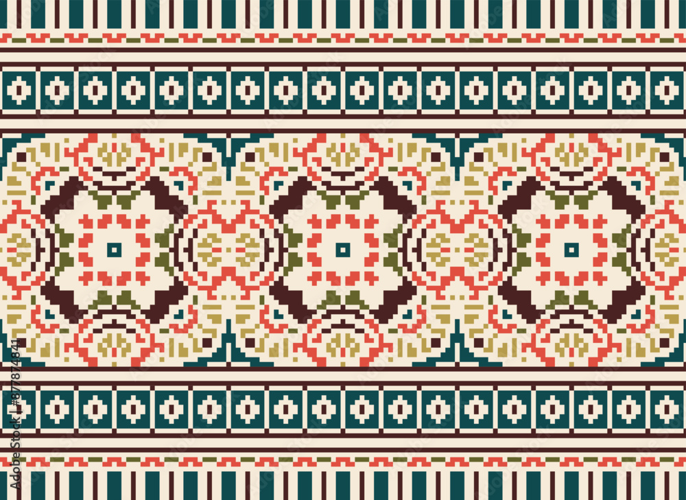 Pixel Indigenous geometry style pattern. seamless ethnic pattern ...