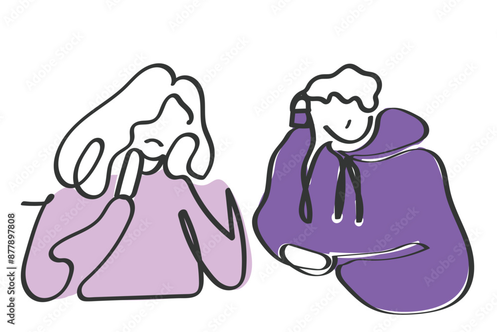 hand drawn line art vector of a fight between siblings. Disagreement in ...