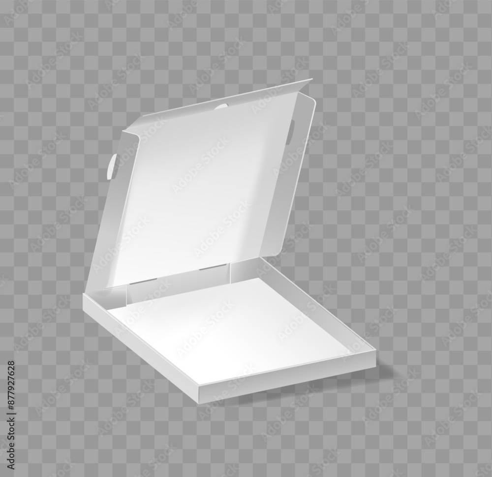 Empty White Open Pizza Box Angle View Isolated On Transparent Background. Realistic 3d Vector ...