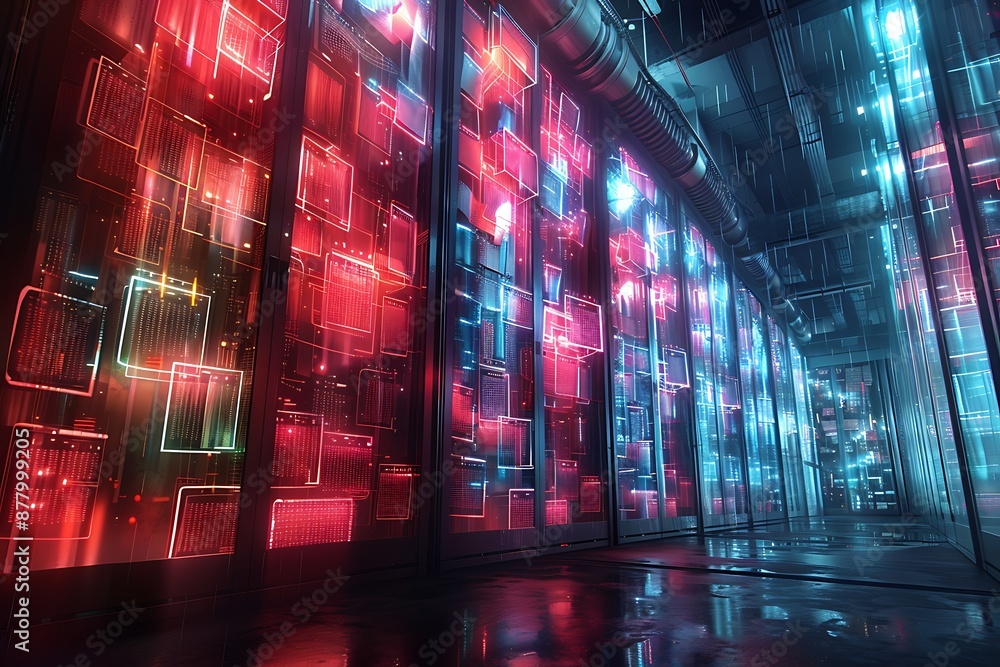 Abstract network grid with files and folders, futuristic software ...