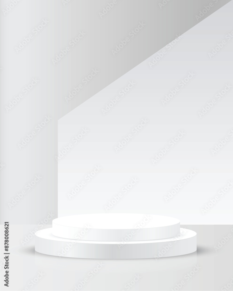 Abstract silver cylinder pedestal podium design. Blank empty space room ...