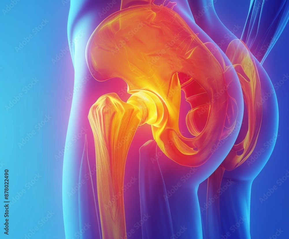Medical illustration of human pelvis with highlighted gluteal muscles ...
