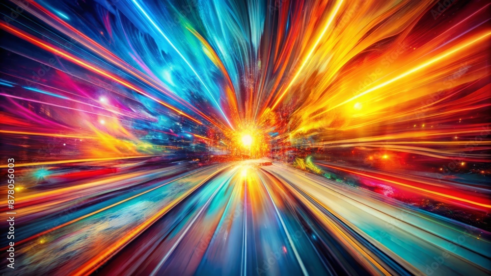 Vibrant abstract explosion of bold colors and expressive speed lines ...