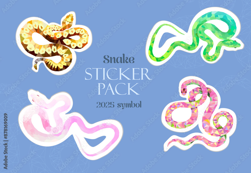 Set sticker pack geometric snakes illustration stickers, for printing ...