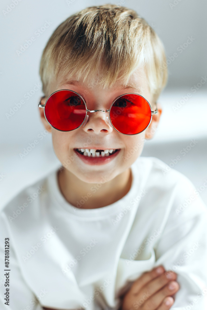 Beautiful child without a tooth. A little boy lost his first tooth ...