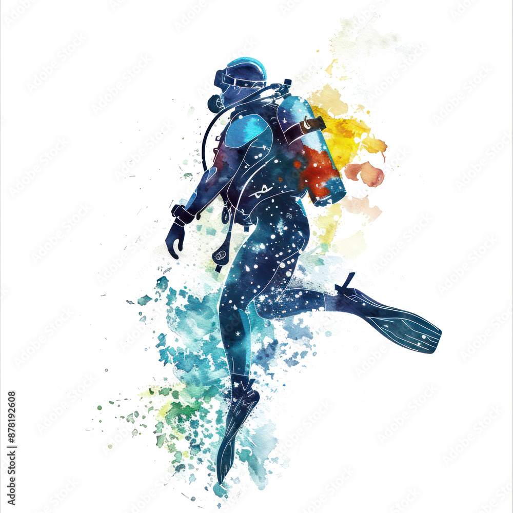 Scuba diving watercolor illustration isolated on transparent. Sea png ...