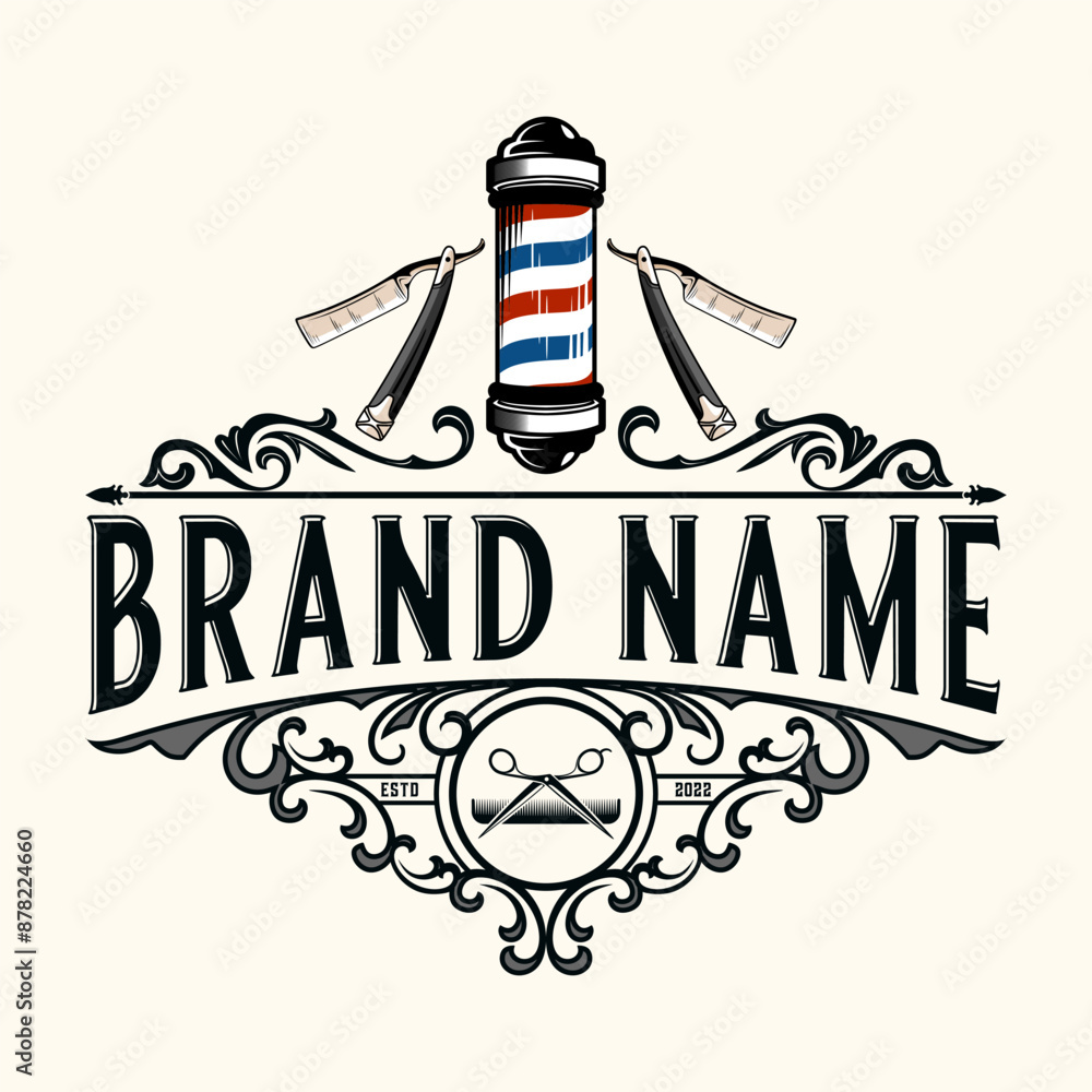 barber vintage logo. barber pole, razor and scissors, Vintage barber ...