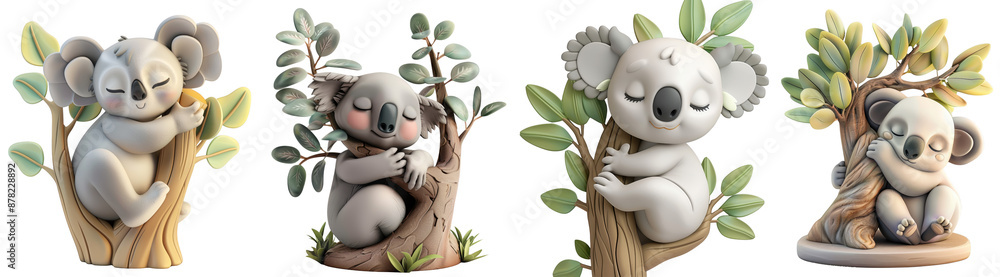 Cute Koala Bear Sleeping on Eucalyptus Tree Branch PNG Set, Adorable Koala Clipart, Australian ...