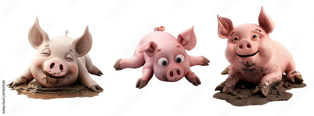 Cute Pig PNG Set, Cartoon Pig Playing in Mud PNG, Transparent ...
