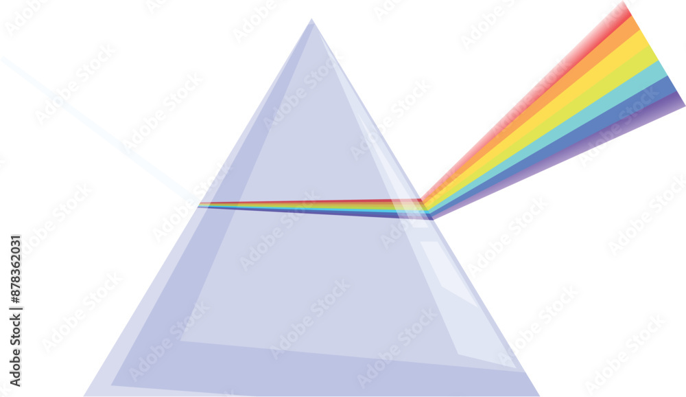 Light beam dispersing into visible color spectrum while passing through triangular prism Stock ...