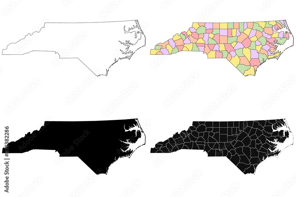 North Carolina administrative map, North Carolina outline and counties ...